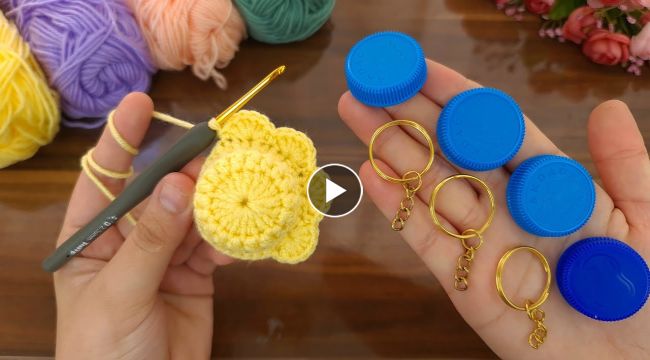 Crochet keychain design with plastic blue cap attachment - Crochet ...